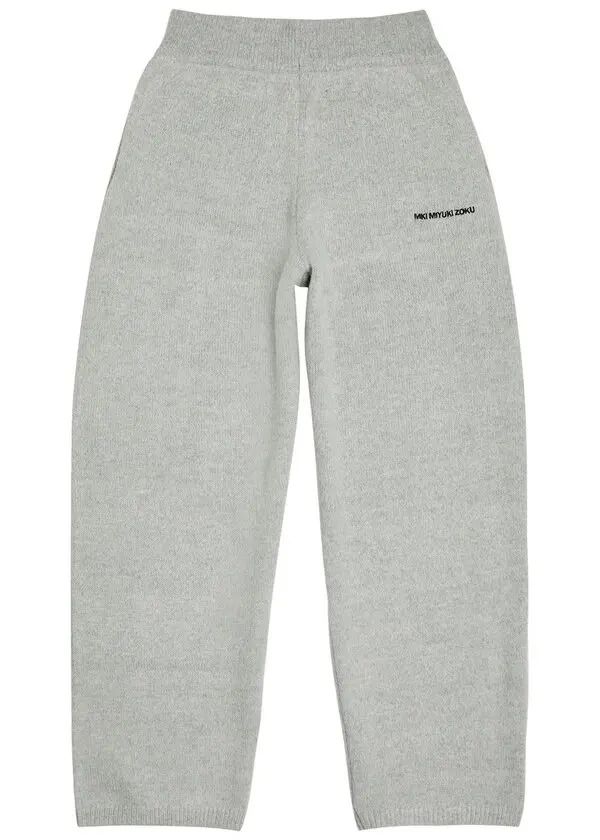 MKI MIYUKI ZOKU Logo-embroidered Brushed-knit Sweatpants - Grey
