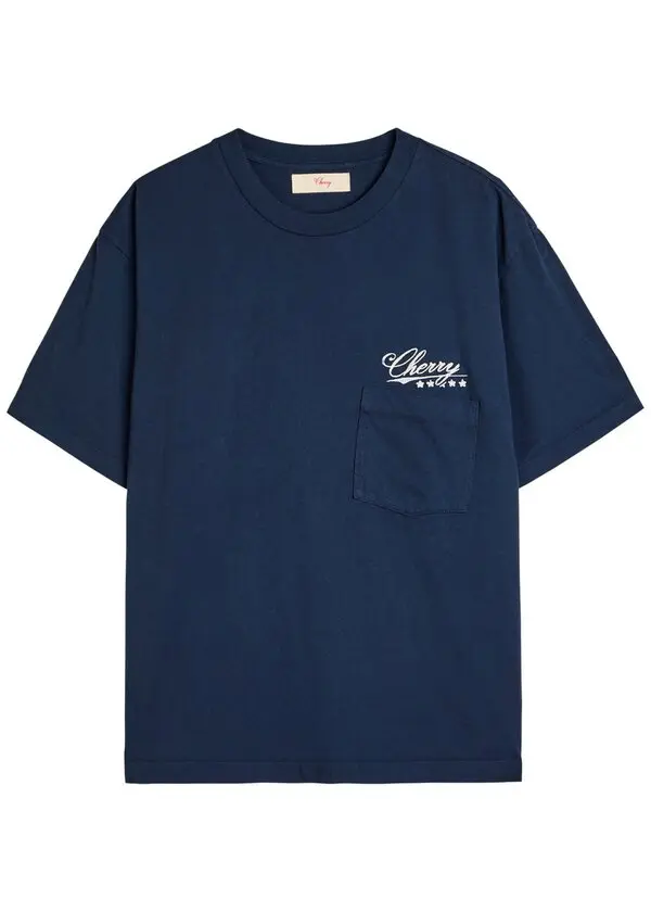CHERRY LOS ANGELES Five Star Logo-print Washed Cotton T-shirt - Navy