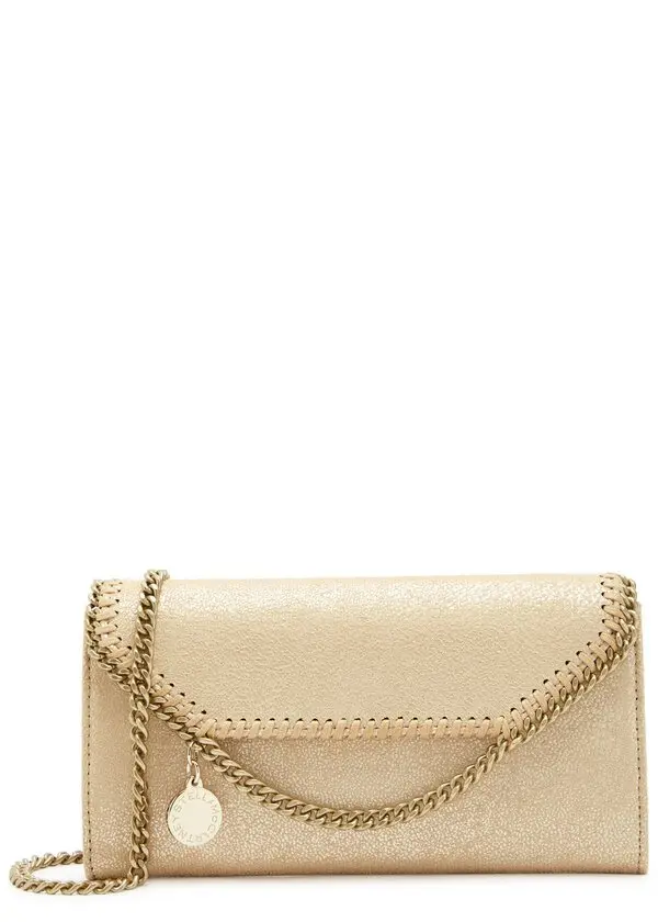 Stella McCartney Falabella Metallic Faux Suede Wallet-on-chain - Gold