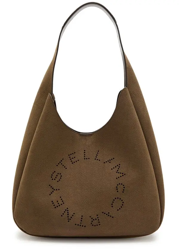 Stella McCartney Logo Faux Suede Shoulder Bag - Moca