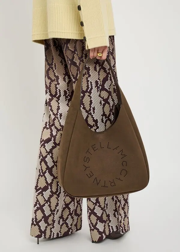 Stella McCartney Logo Faux Suede Shoulder Bag - Moca