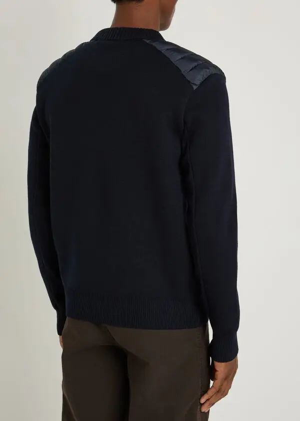 Moncler Shell And Wool-blend Jumper - Navy