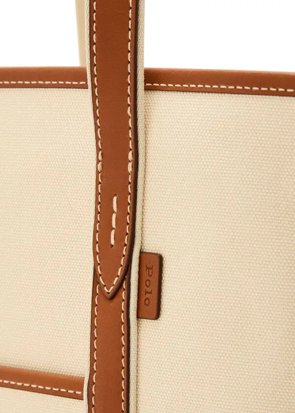 Polo Ralph Lauren Leather-trimmed Canvas Tote Bag - Ecru