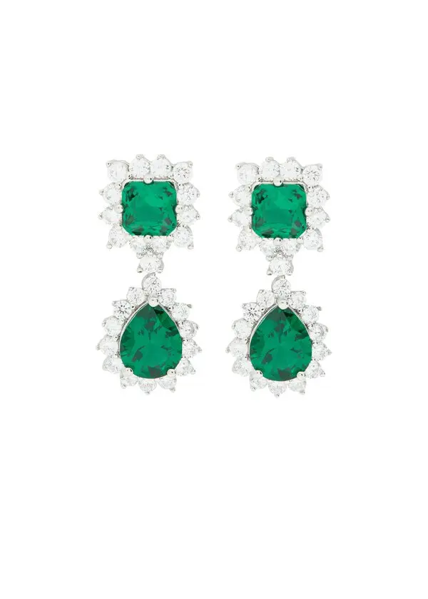 CZ BY KENNETH JAY LANE Crystal-embellished Rhodium-plated Drop Earrings - Green