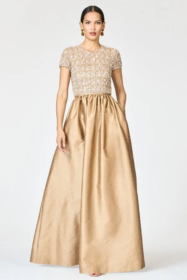 Sachin & Babi Embellished Short Sleeve Ball Gown