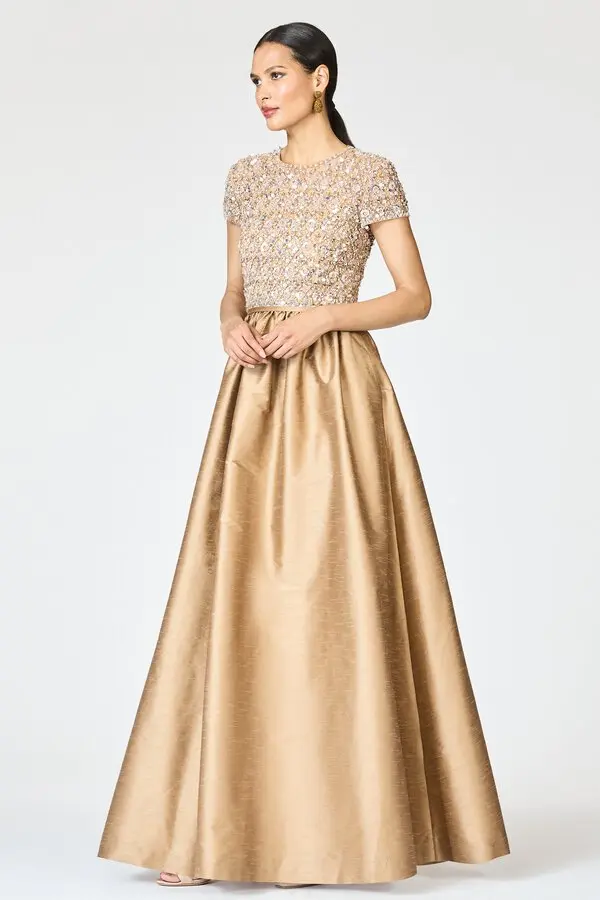Sachin & Babi Embellished Short Sleeve Ball Gown