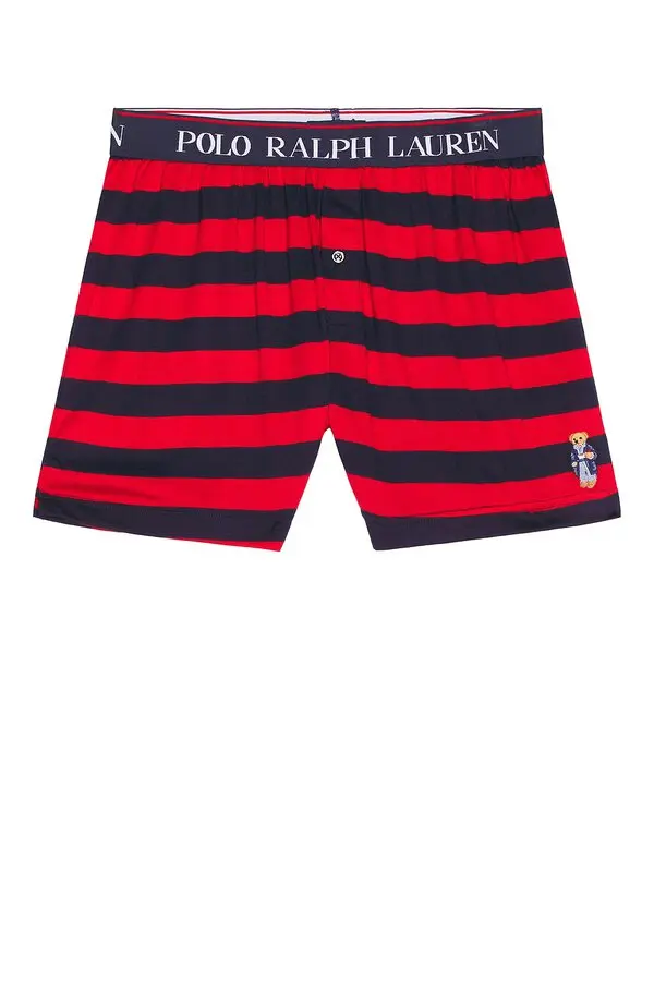 Polo Ralph Lauren Exposed Waistband Knit Boxer With Bear In Red - Cruise Navy & Rl2000 Red Rugby Stripe