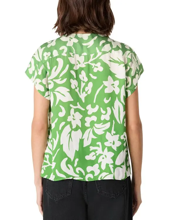 Whistles Floral Print Keyhole Top - Green/multi