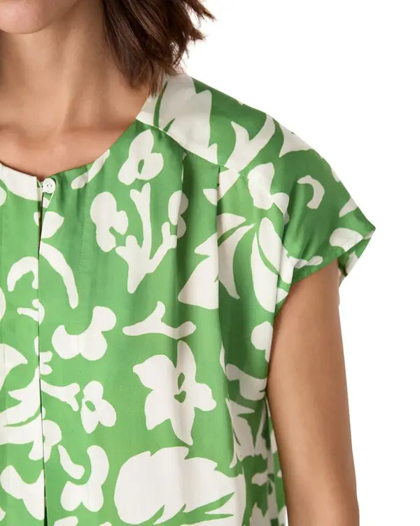 Whistles Floral Print Keyhole Top - Green/multi