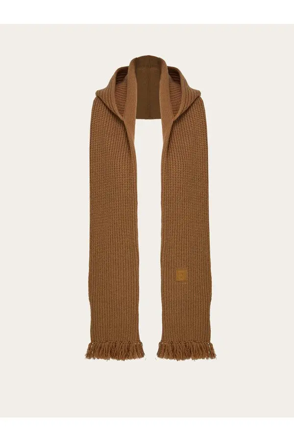 FERRAGAMO Knitted Hood With Scarf - Natural
