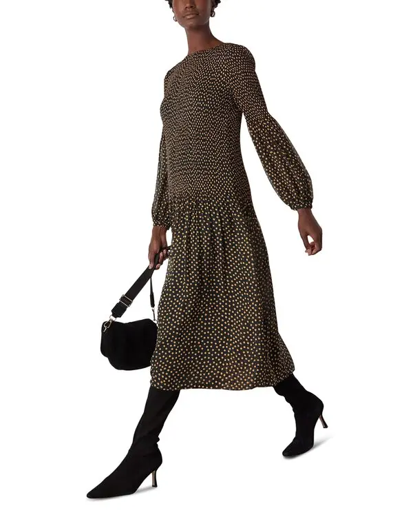 Whistles Spot Print Plisse Midi Dress