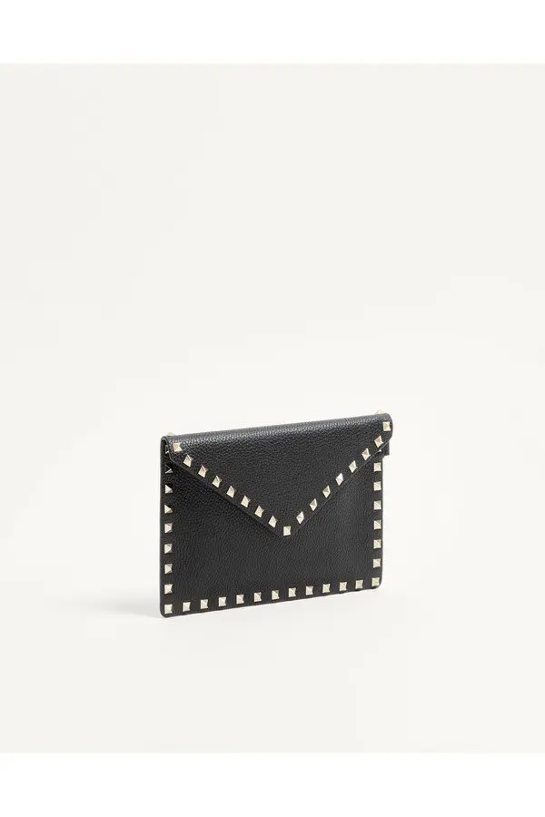 Valentino Garavani Rockstud Grainy Calfskin Pouch - Black