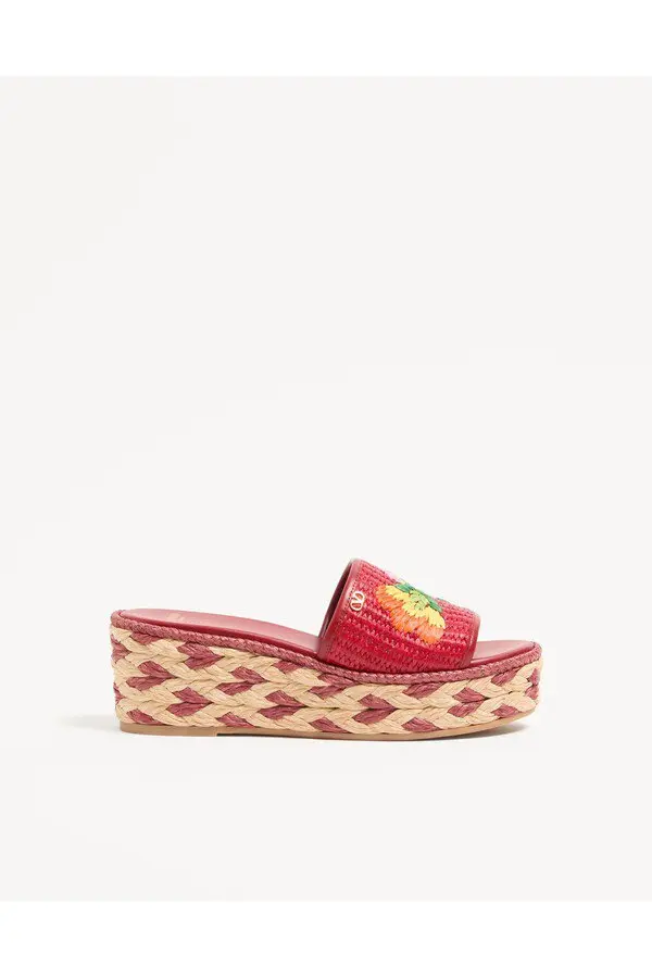 Valentino Garavani Bribri Raffia Wedge Slides - Red
