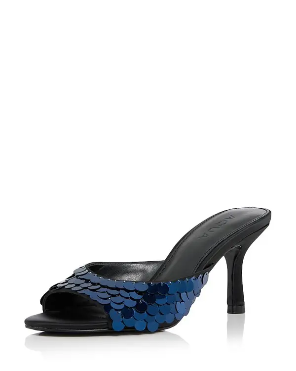 Aqua Shely Sequin Mules - Black