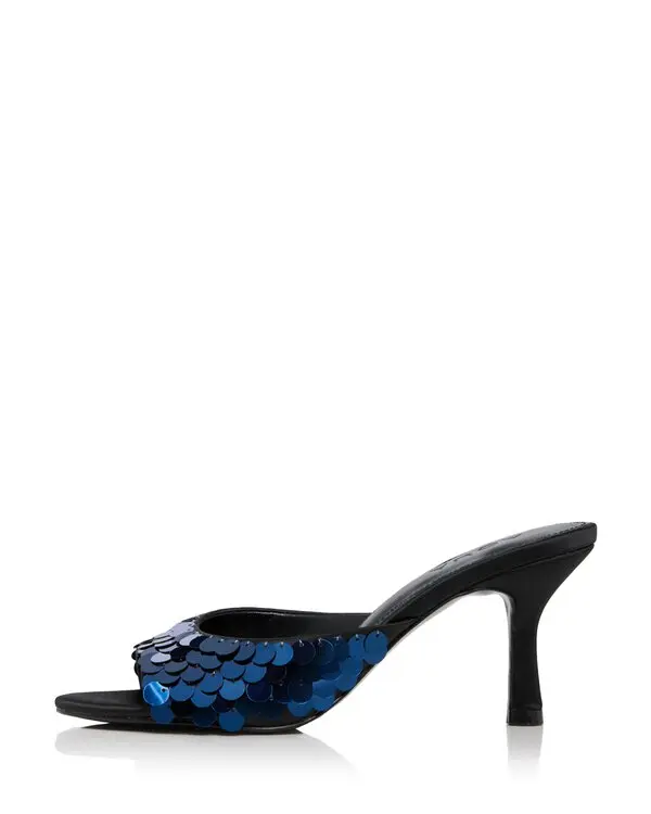 Aqua Shely Sequin Mules - Black