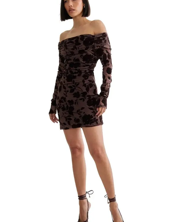 Nasty Gal Floral Devore Ruched Mini Dress