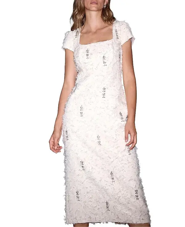 Mint Velvet Embellished Jacquard Midi Dress