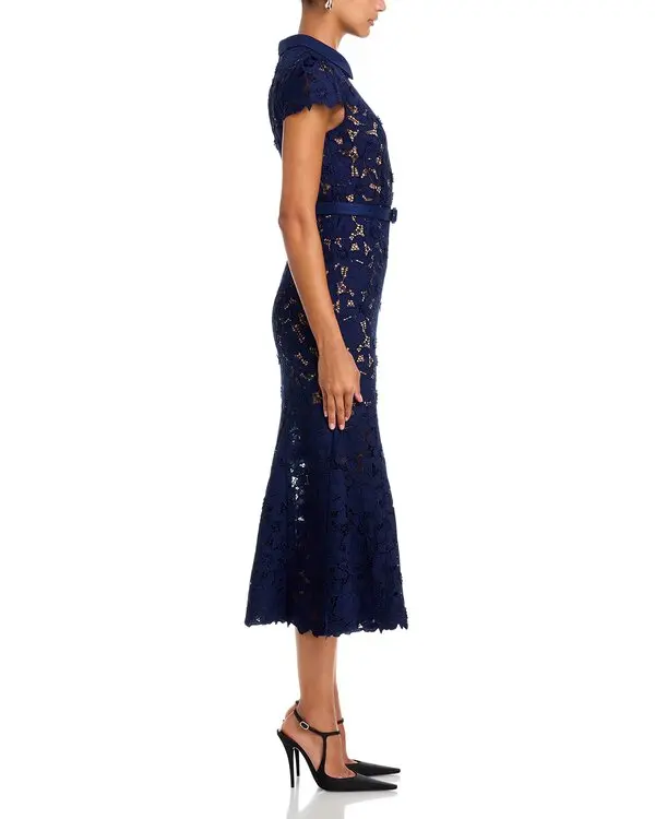 Self-Portrait Guipure Lace Midi Dress - Navy | Editorialist