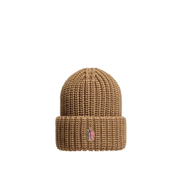 Moncler Logo Wool Beanie - Beige