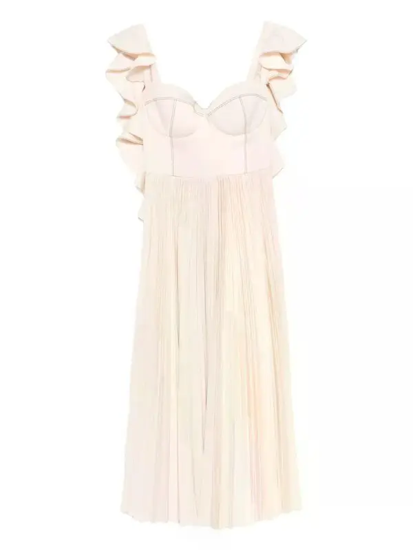 PARLOR Ruffled Pleated Midi Dress - Neutrals