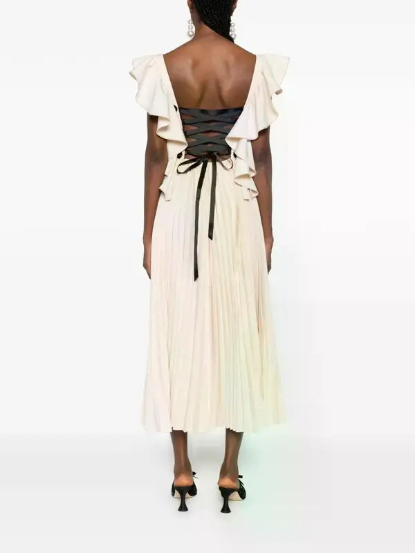 PARLOR Ruffled Pleated Midi Dress - Neutrals