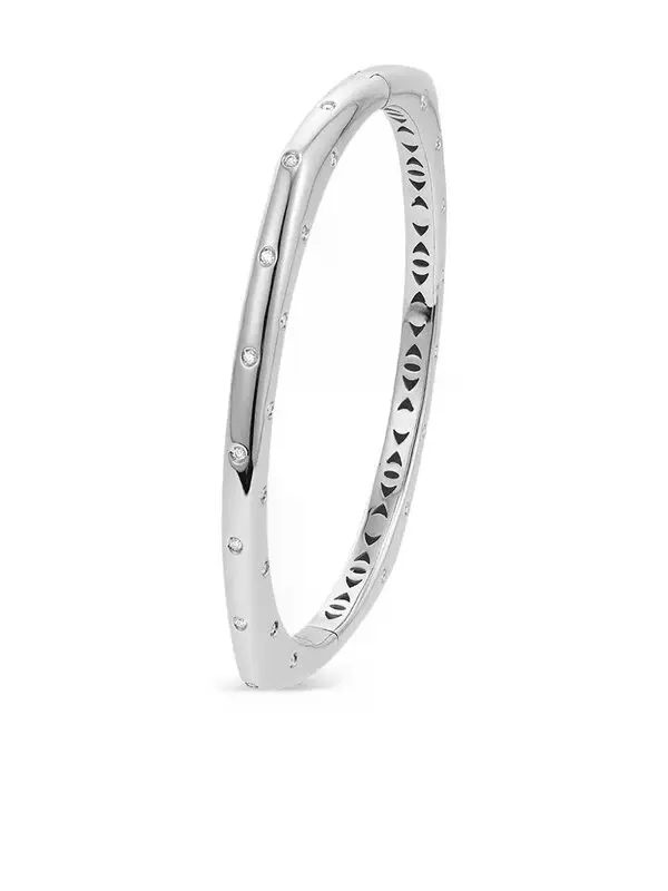 FULLORD 18k White Gold Diamond Bangle Bracelet - Silver