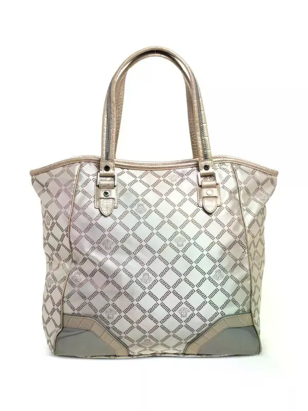 Versace Monogram Fabric And Croc Embossed Leather Tote