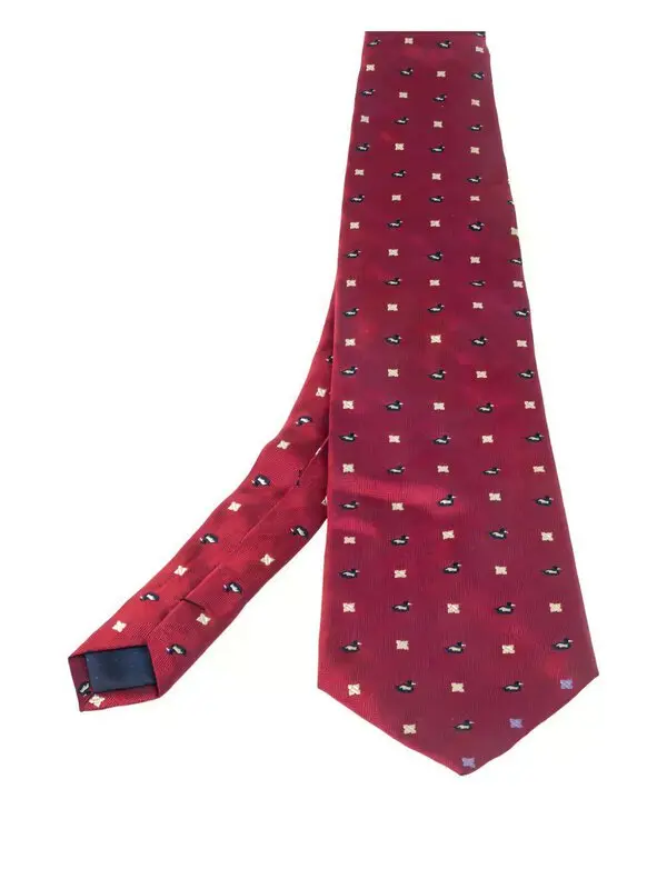 LANVIN 1990s Duck-print Herringbone Neck Tie - Red