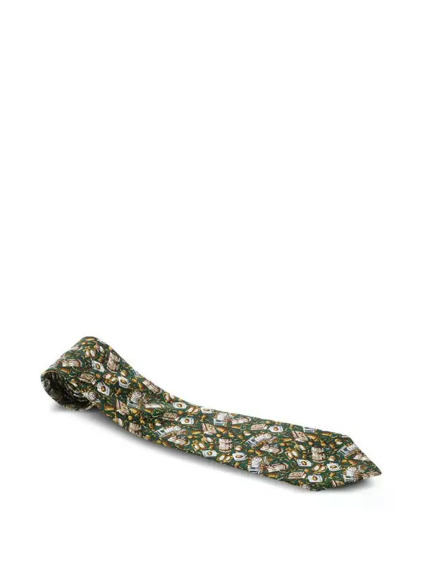Celine Printed Silk Neck Tie - Green