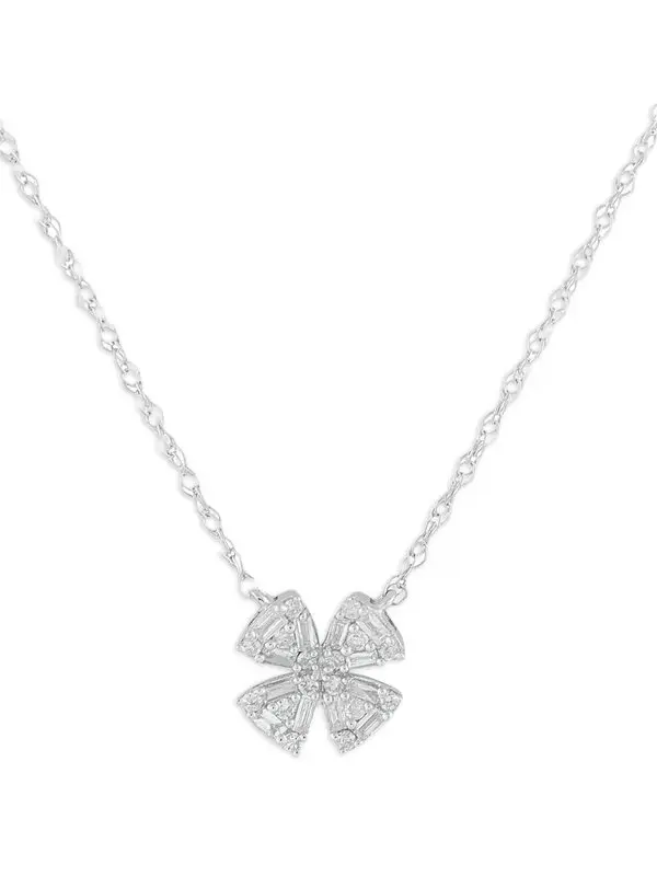 LB EXCLUSIVE 14k White Gold Diamond Clover Pendant Necklace - Silver