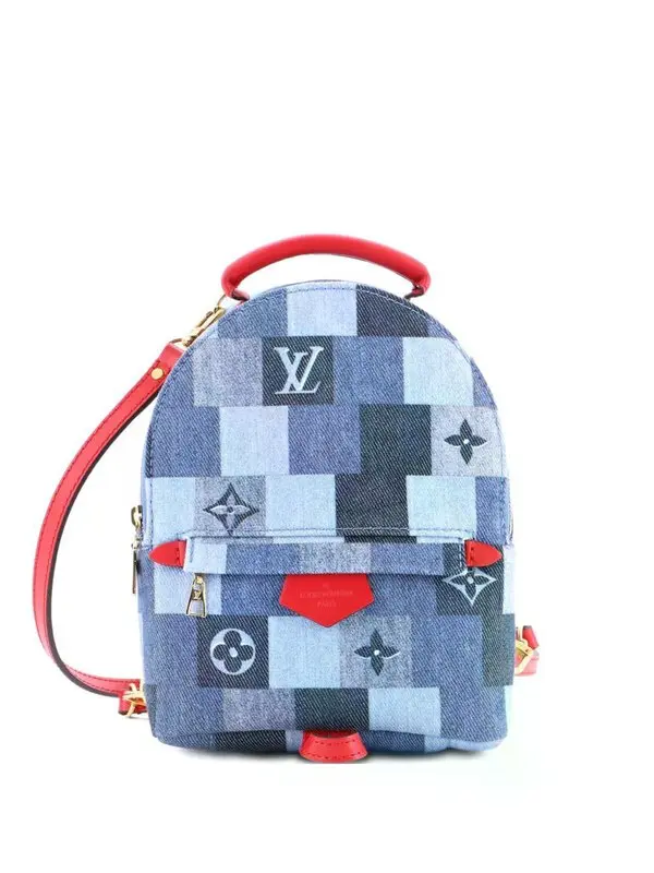 LOUIS VUITTON Palm Springs Damier And Monogram Patchwork Denim Mini Backpack - Blue