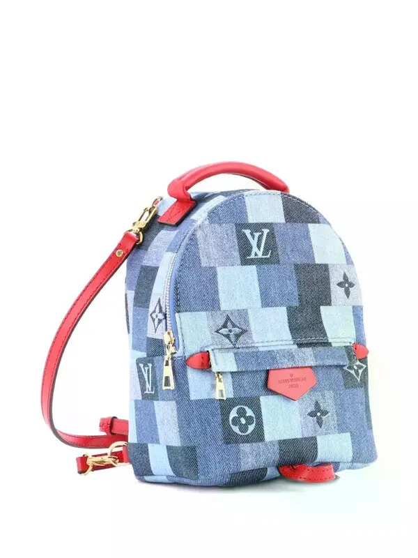 LOUIS VUITTON Palm Springs Damier And Monogram Patchwork Denim Mini Backpack - Blue