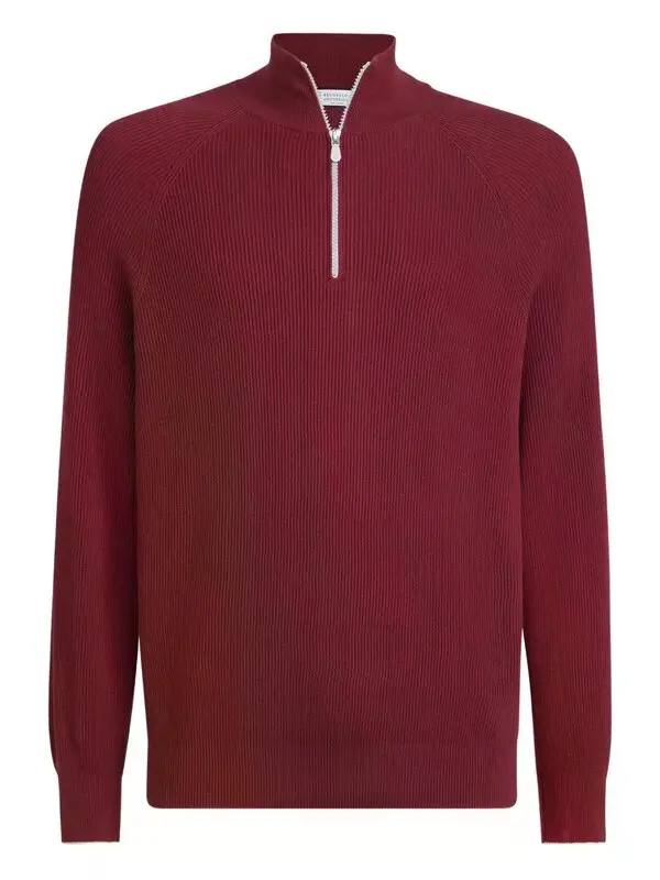 Brunello Cucinelli Rib Half Zip Jumper - Red