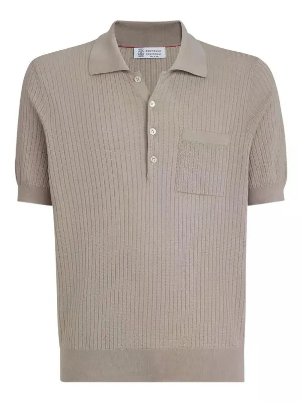Brunello Cucinelli Textured-rib Chest-pocket Button-fastening Polo Shirt - Neutrals