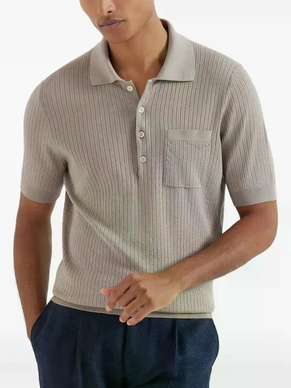 Brunello Cucinelli Textured-rib Chest-pocket Button-fastening Polo Shirt - Neutrals