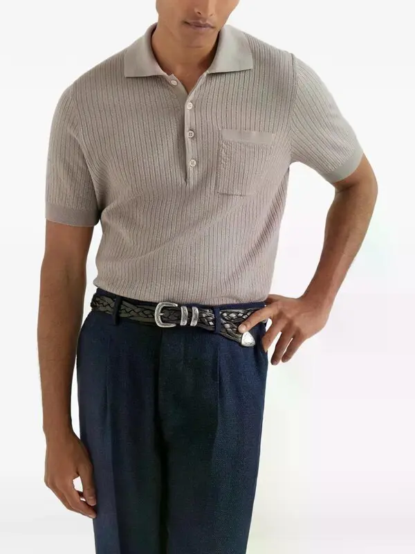 Brunello Cucinelli Textured-rib Chest-pocket Button-fastening Polo Shirt - Neutrals