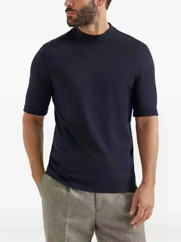 Brunello Cucinelli Mock-neck Cotton Jersey T-shirt - Blue