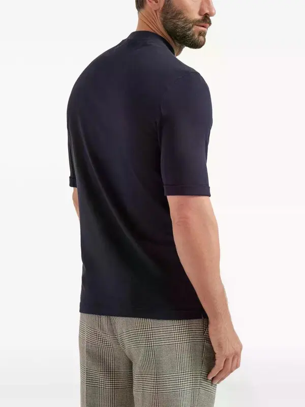 Brunello Cucinelli Mock-neck Cotton Jersey T-shirt - Blue