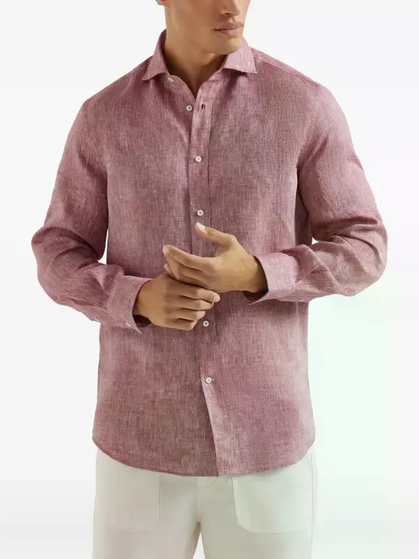 Brunello Cucinelli Spread-collar Linen Shirt - Red