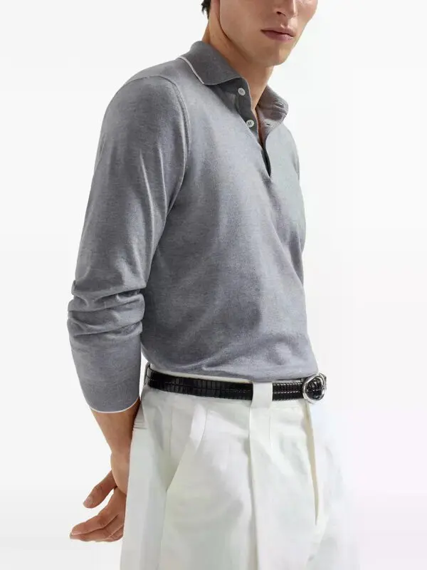 Brunello Cucinelli Long-sleeve Button-fastening Polo Shirt - Grey