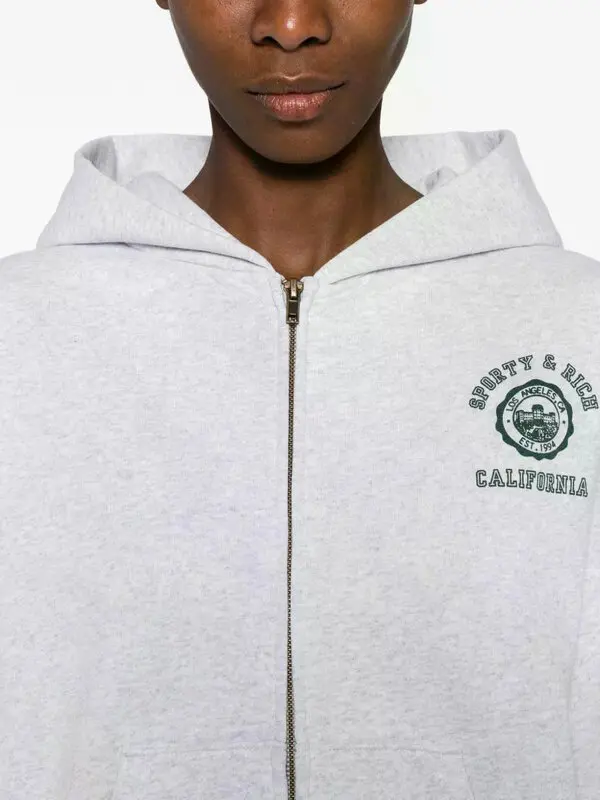 SPORTY & RICH California Emblem Zip-up Hoodie - Grey