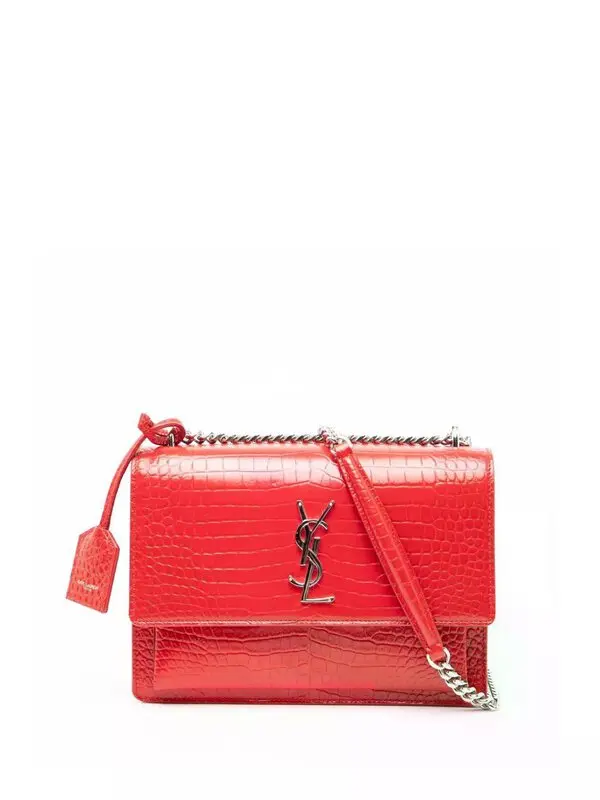 Saint Laurent 2017 Medium Croc Embossed Monogram Sunset Bag - Red