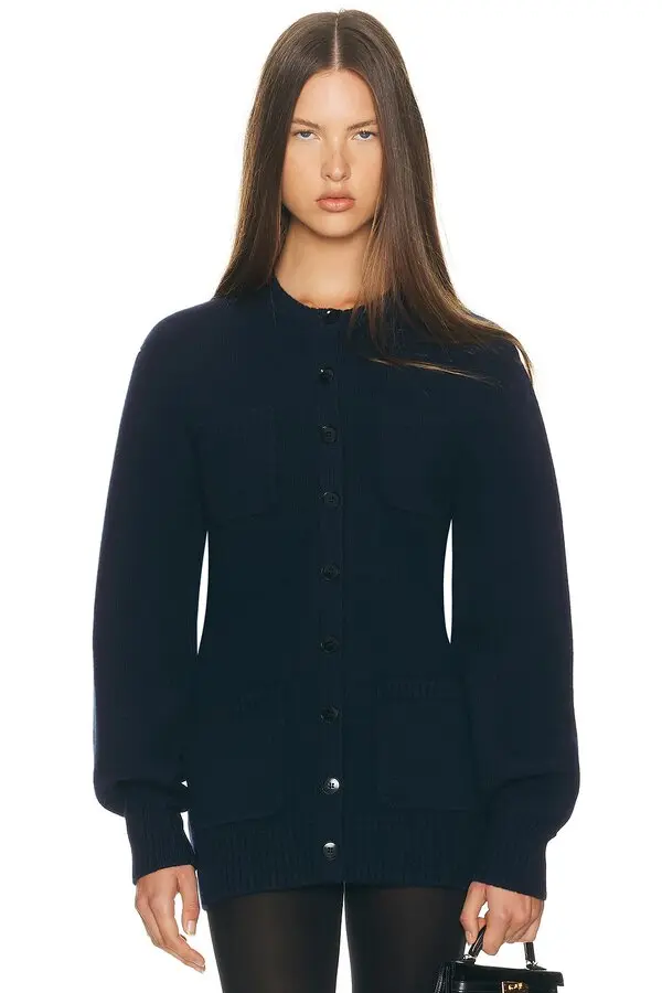 HELSA Devika Wool Cashmere Cardigan - Navy