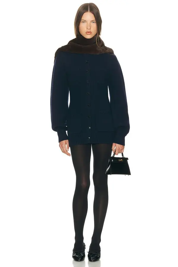 HELSA Devika Wool Cashmere Cardigan - Navy