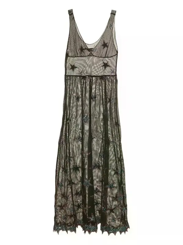 FLEUR DU MAL Star-embroidered Mesh Dress