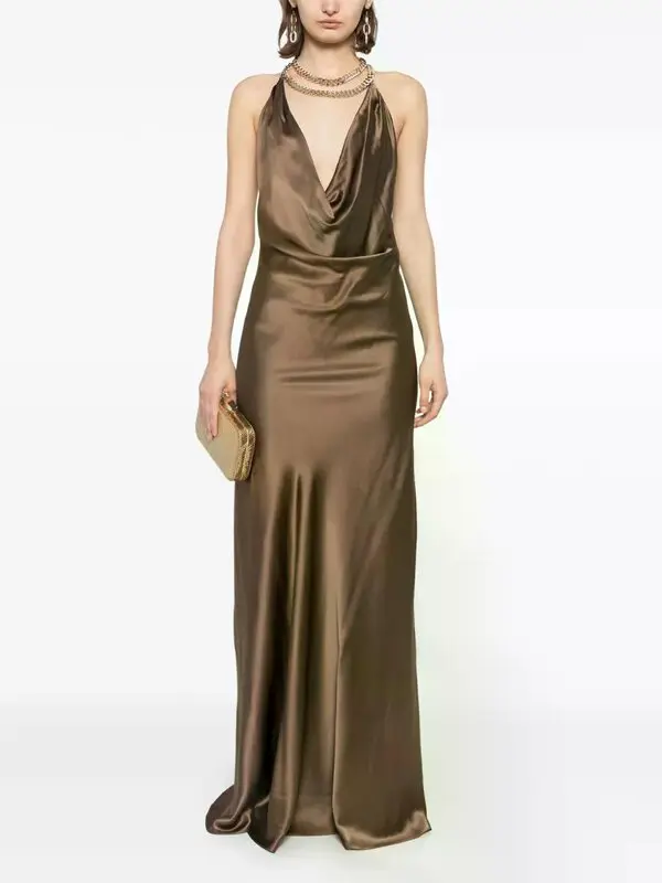 Michelle Mason Draped Halterneck Dress - Brown