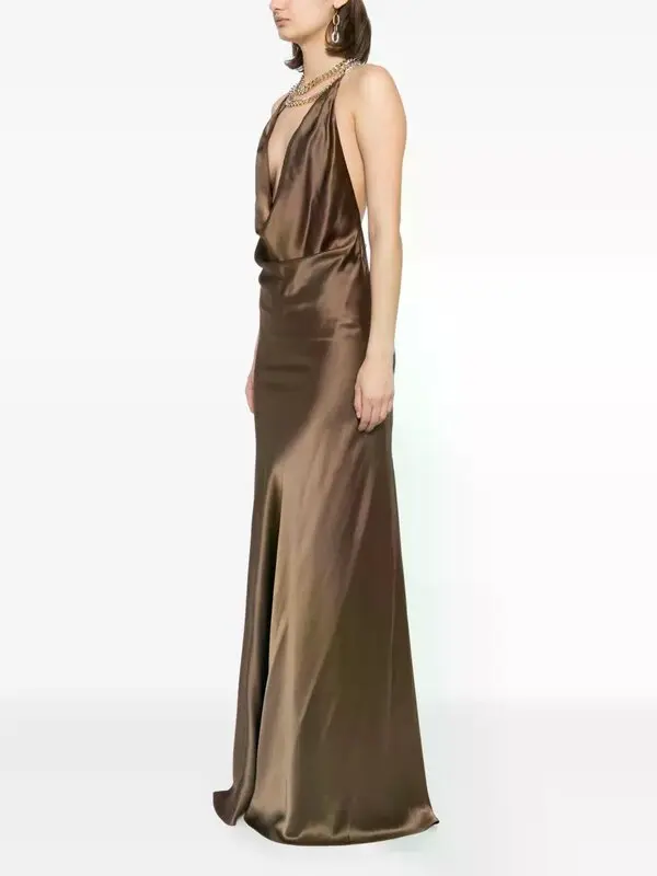 Michelle Mason Draped Halterneck Dress - Brown