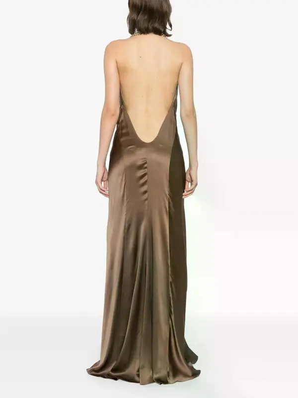 Michelle Mason Draped Halterneck Dress - Brown