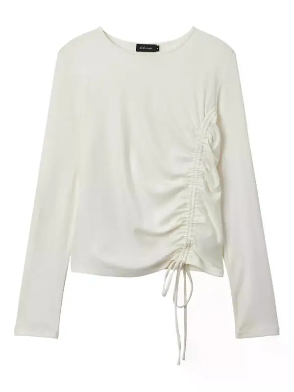 TOUT A COUP Ruched Drawstring Top - Neutrals