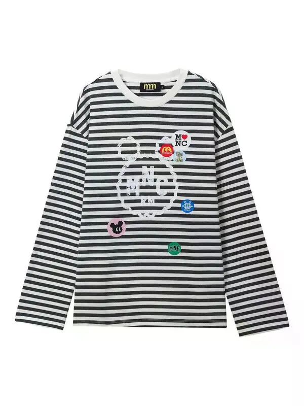 MINI CREAM Striped Appliqué T-shirt - White